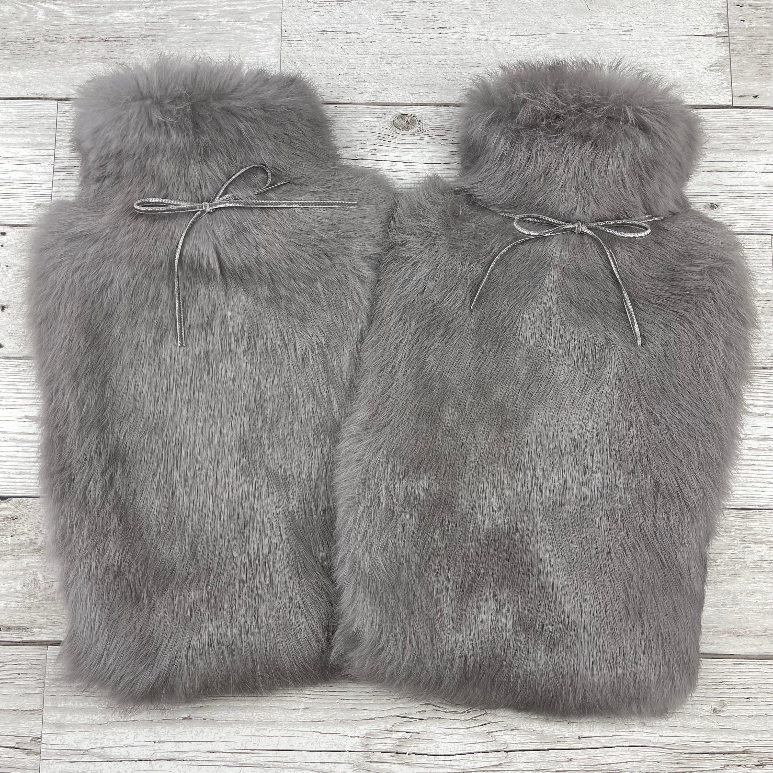 Duo of Grey Rabbit Fur Luxury Hot Water Bottle