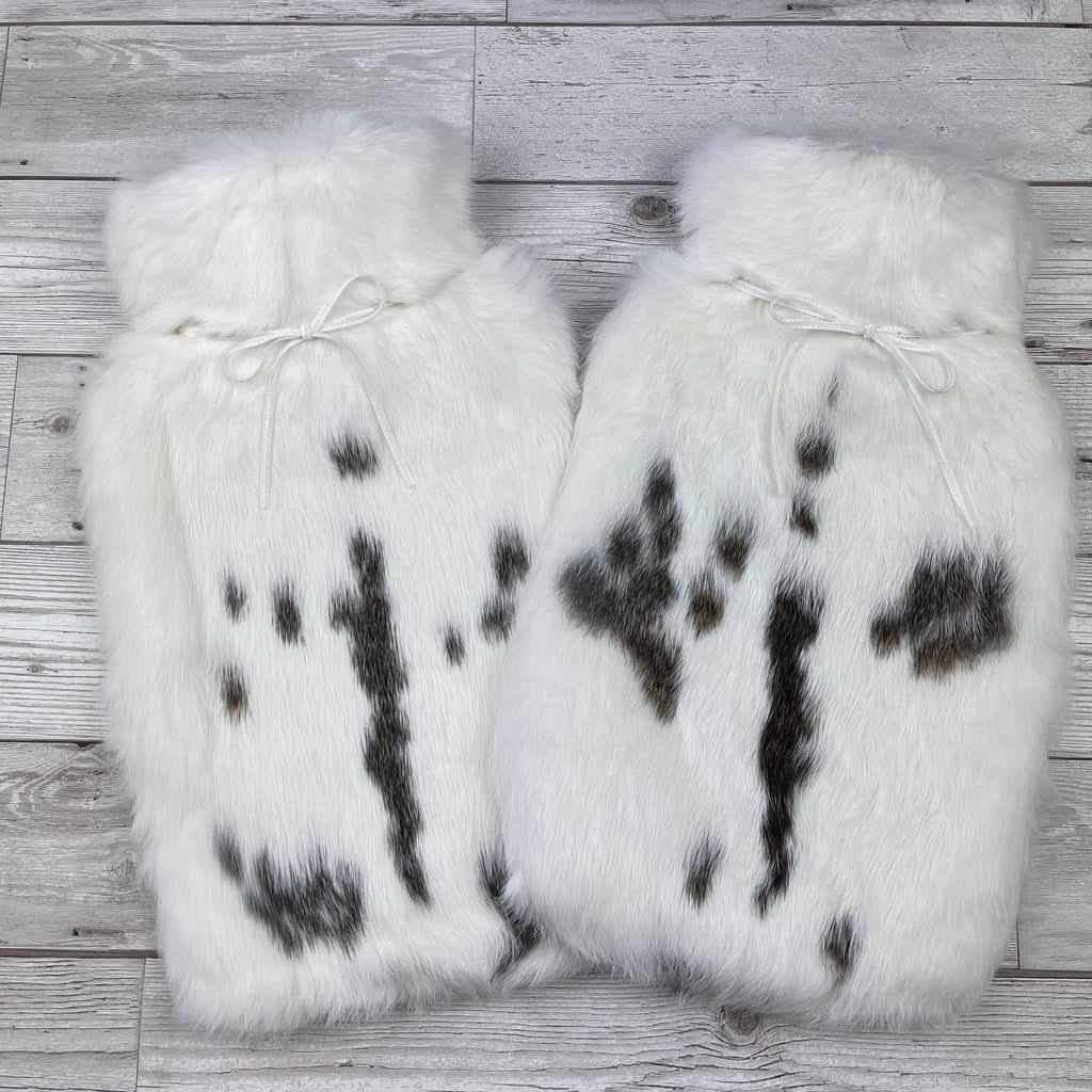 Luxury Real Fur Hot Water Bottle Duo - brown and white mottled fur #40