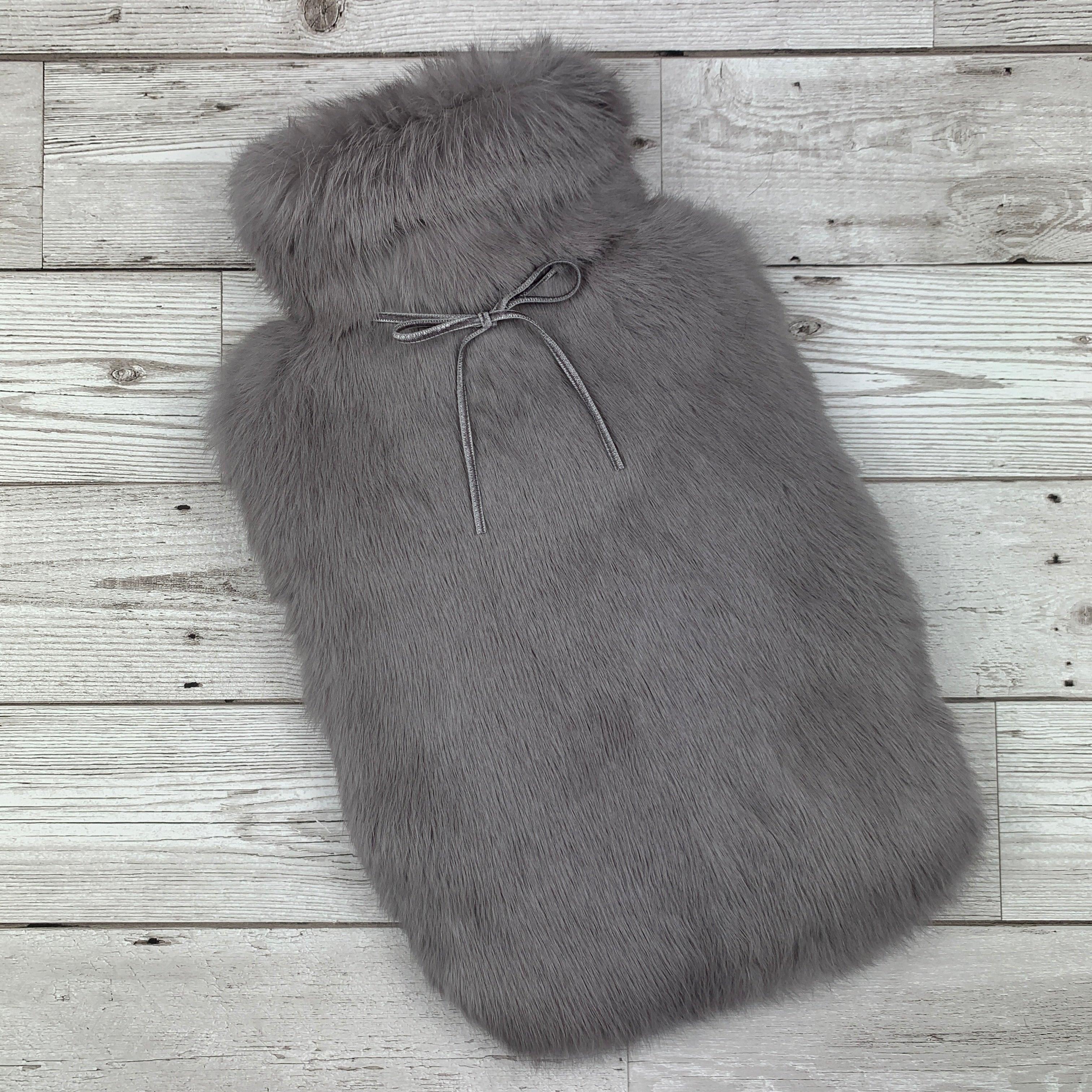 Large Grey Luxury Rabbit Fur Hot Water Bottle | True Luxury!