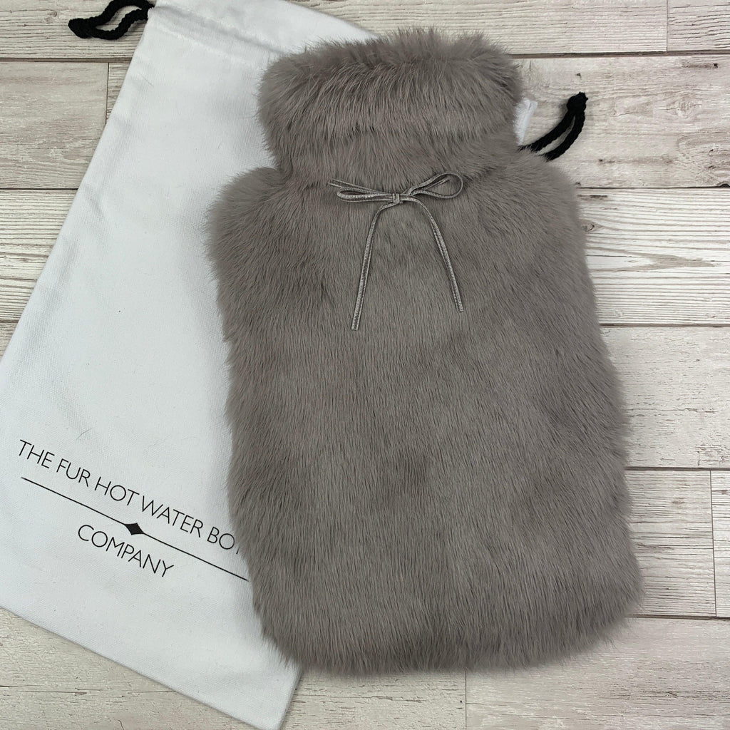 Large Grey Luxury Rabbit Fur Hot Water Bottle | True Luxury!